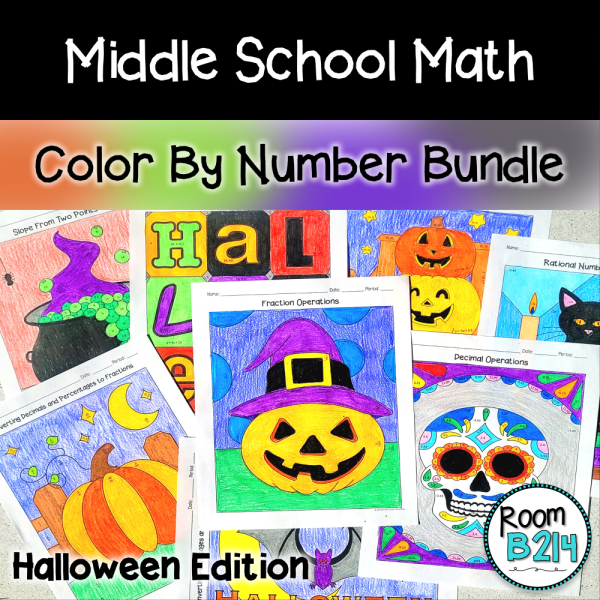Middle School Math Halloween Color by Number Bundle | Made By Teachers