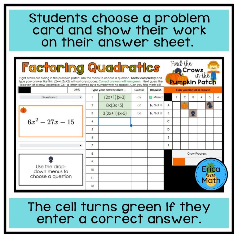 Factoring Quadratic Equations Self-Checking Digital Activity for Fall ...