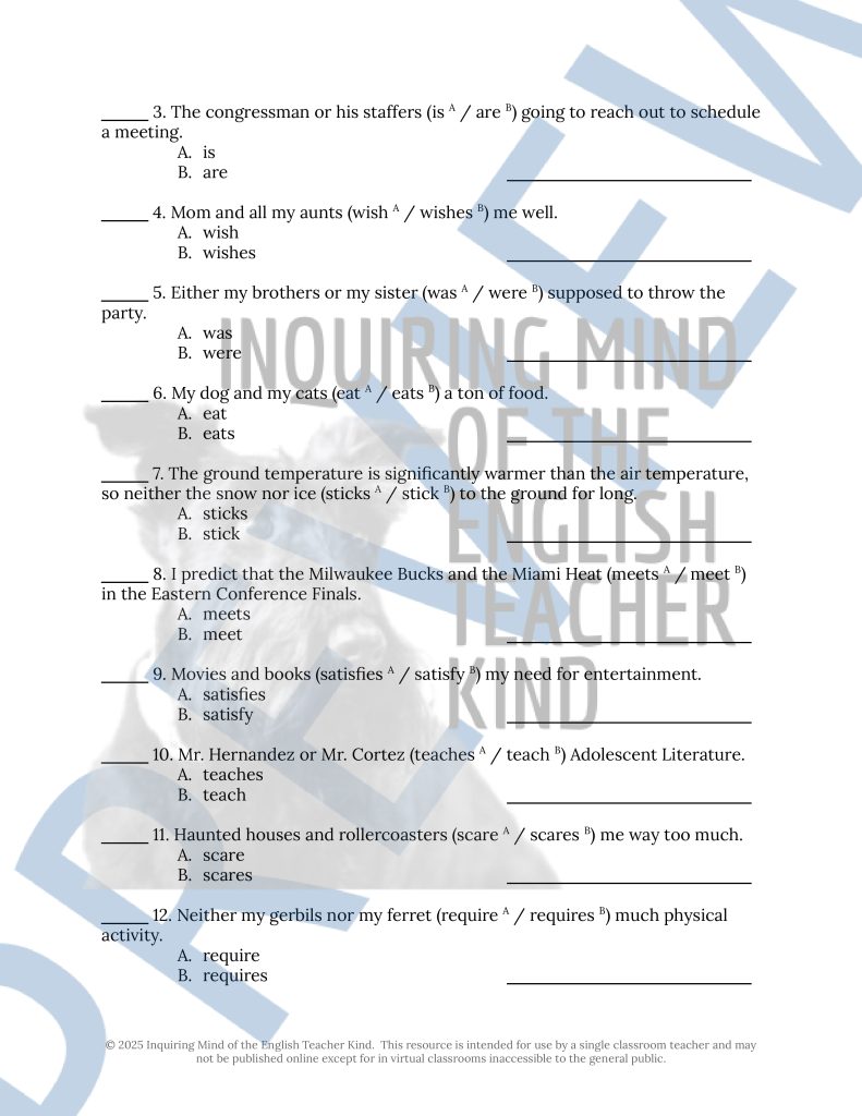 Grammar Review Worksheet on Compound Subjects and Verb Agreement | High ...