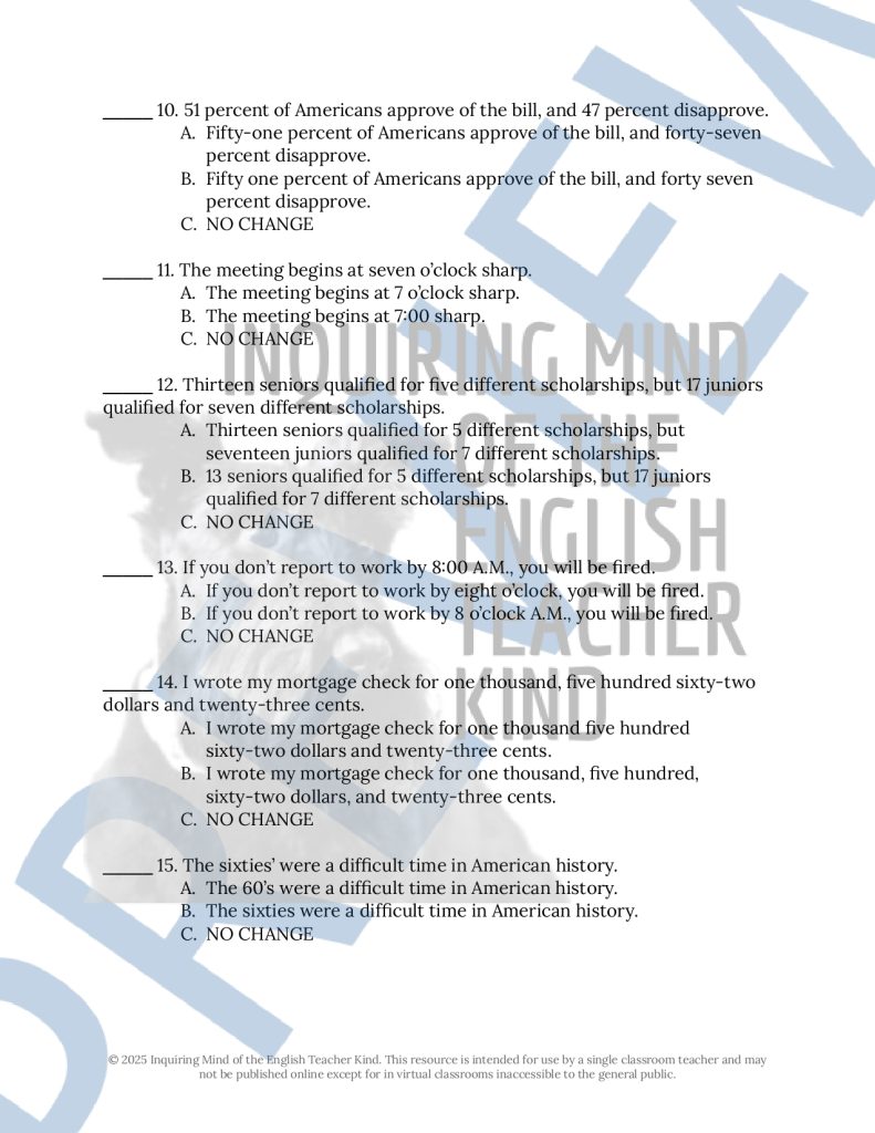High School Grammar Review Worksheet on Writing and Hyphenating ...