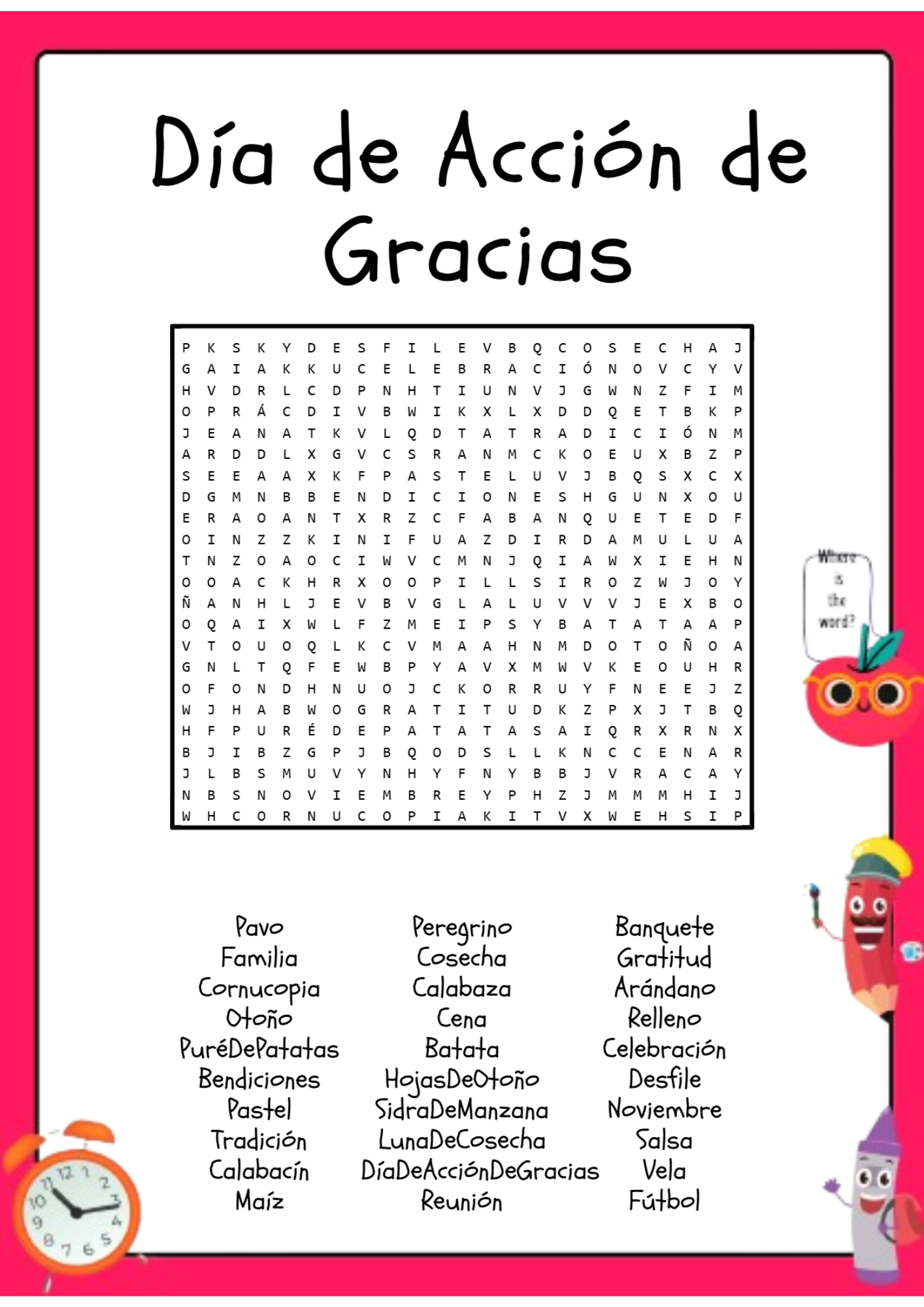 Spanish Thanksgiving Word Search Puzzle activity | Made By Teachers