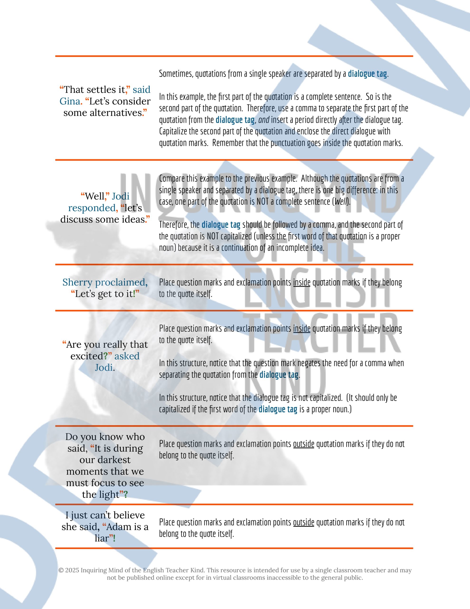 Grammar Review Practice Worksheet on Quotations and Punctuation Marks ...