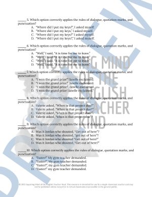 Grammar Review Practice Worksheet on Quotations and Punctuation Marks ...
