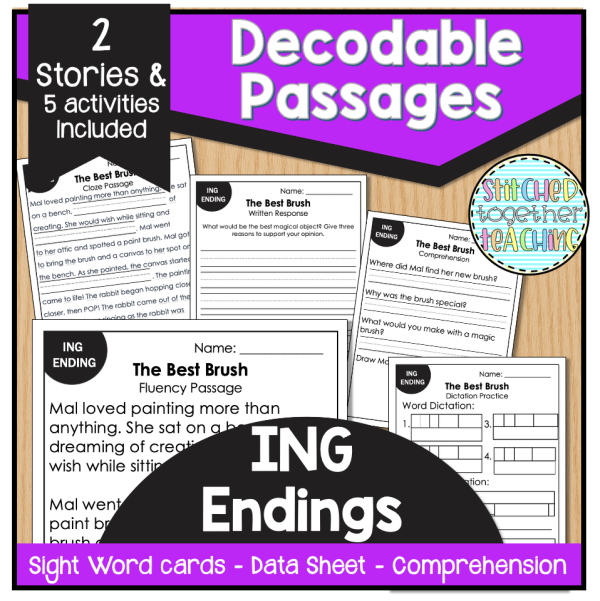 ING Ending Decodable Reading Passages and Comprehension for Orton ...