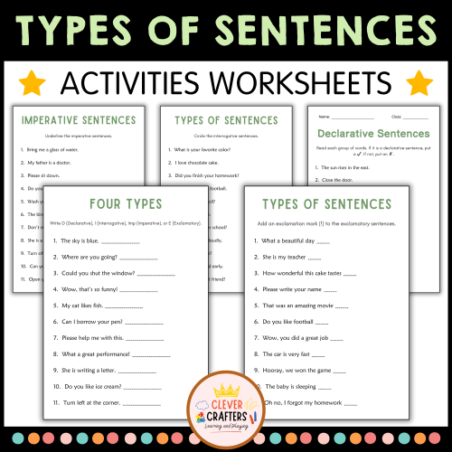 Four Types of Sentences Grammar Worksheets - Declarative, Interrogative ...