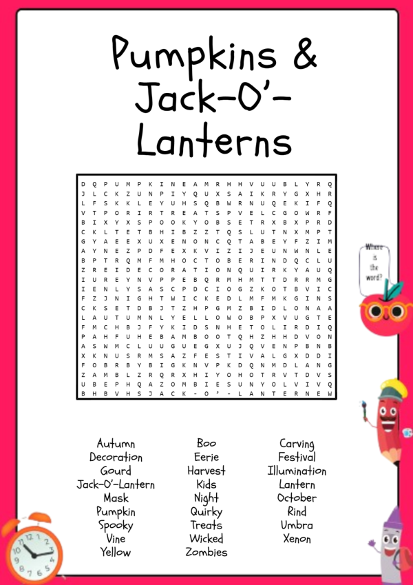 Pumpkins & Jack-O’-Lanterns Word Search Puzzle Activity Worksheet ...