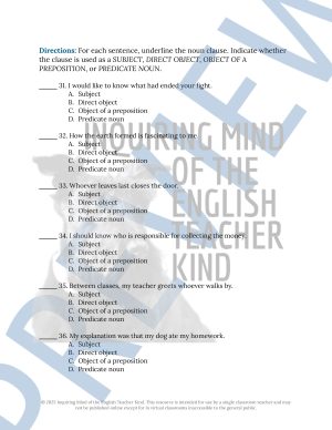 Grammar Practice Worksheet on Subordinate Clauses | High School English ...