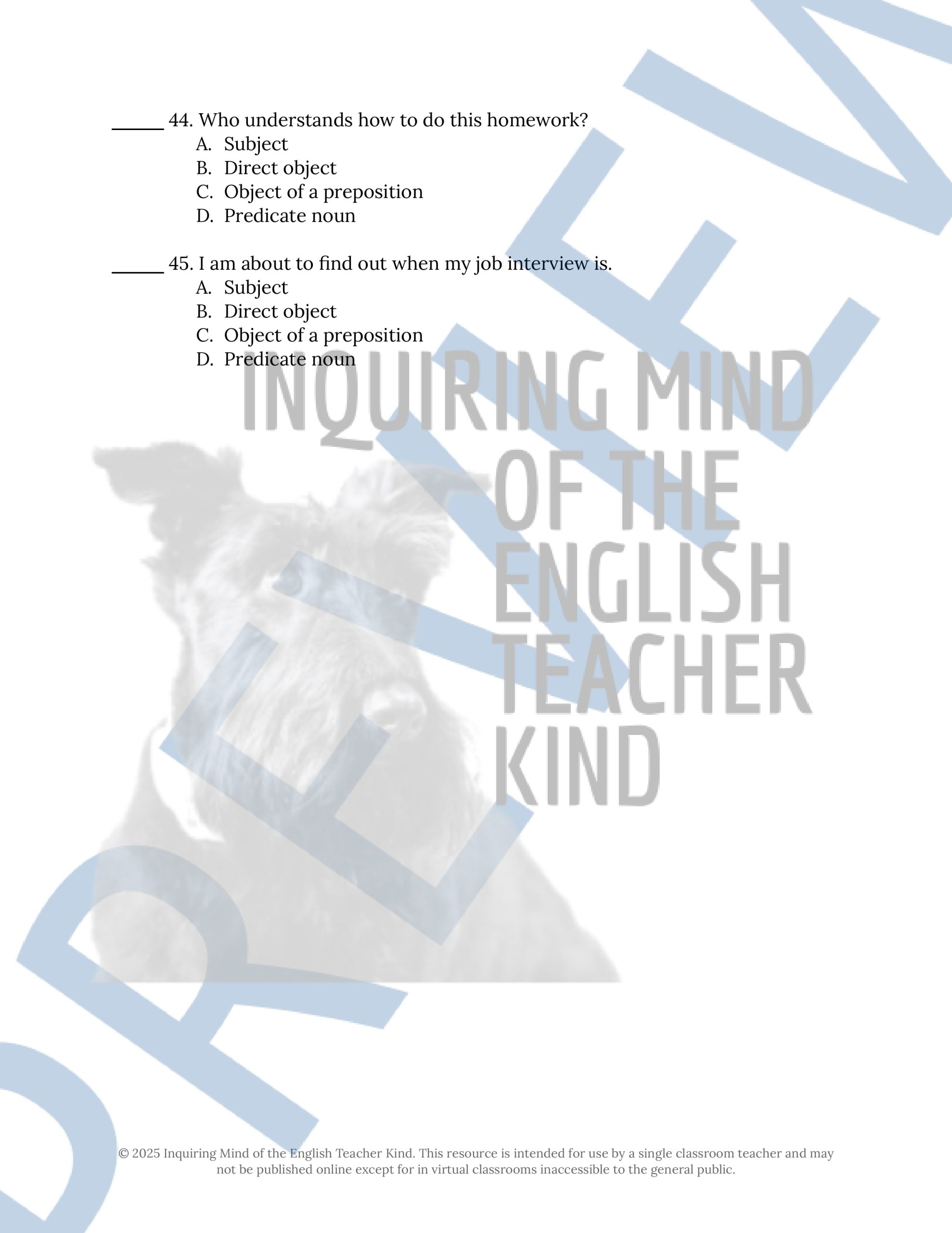 Grammar Practice Worksheet on Subordinate Clauses | High School English ...