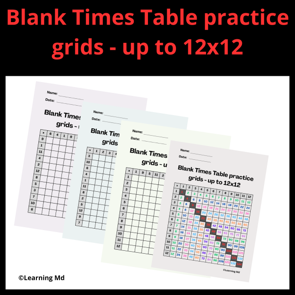 Blank Times Table Practice Grids – Up to 12×12 | Multiplication ...