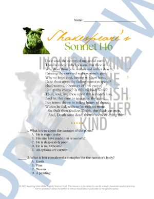Shakespeare's Sonnet 146 Close Reading Worksheet | High School Poetry ...