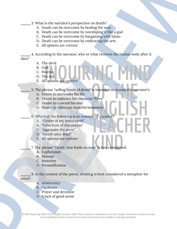 Shakespeare's Sonnet 146 Close Reading Worksheet | High School Poetry ...