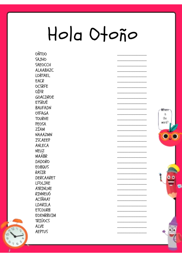 Spanish Hello Autumn Word Scramble Puzzle Worksheet | Made By Teachers