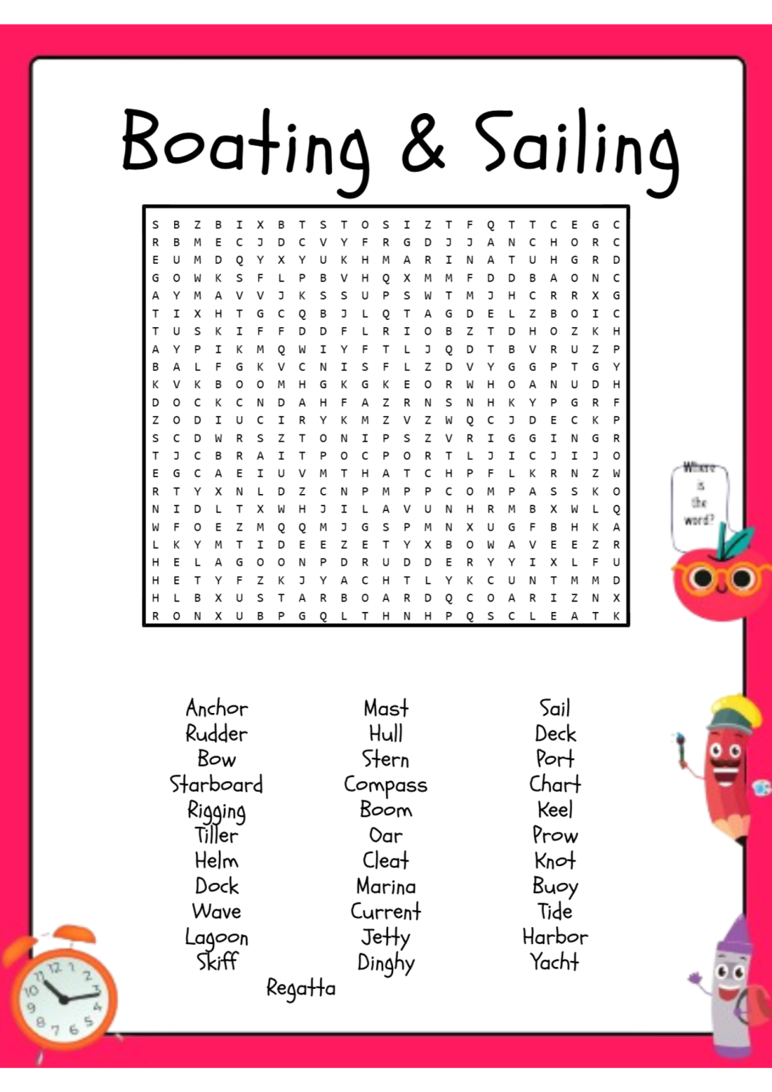 Boating & Sailing Word Search Activity Puzzle Worksheet | Made By Teachers