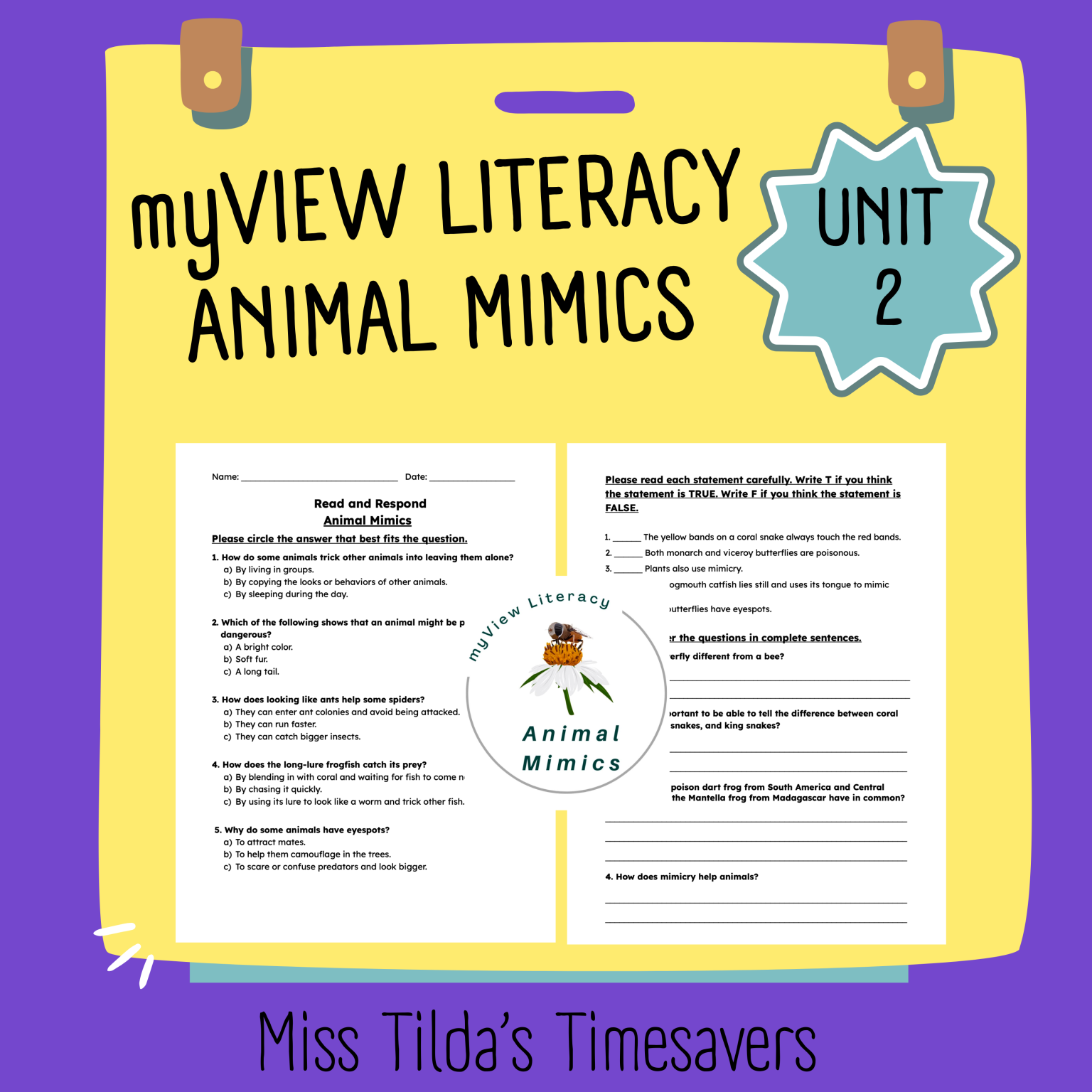 Animal Mimics - Read and Respond myView Literacy 4 | Made By Teachers