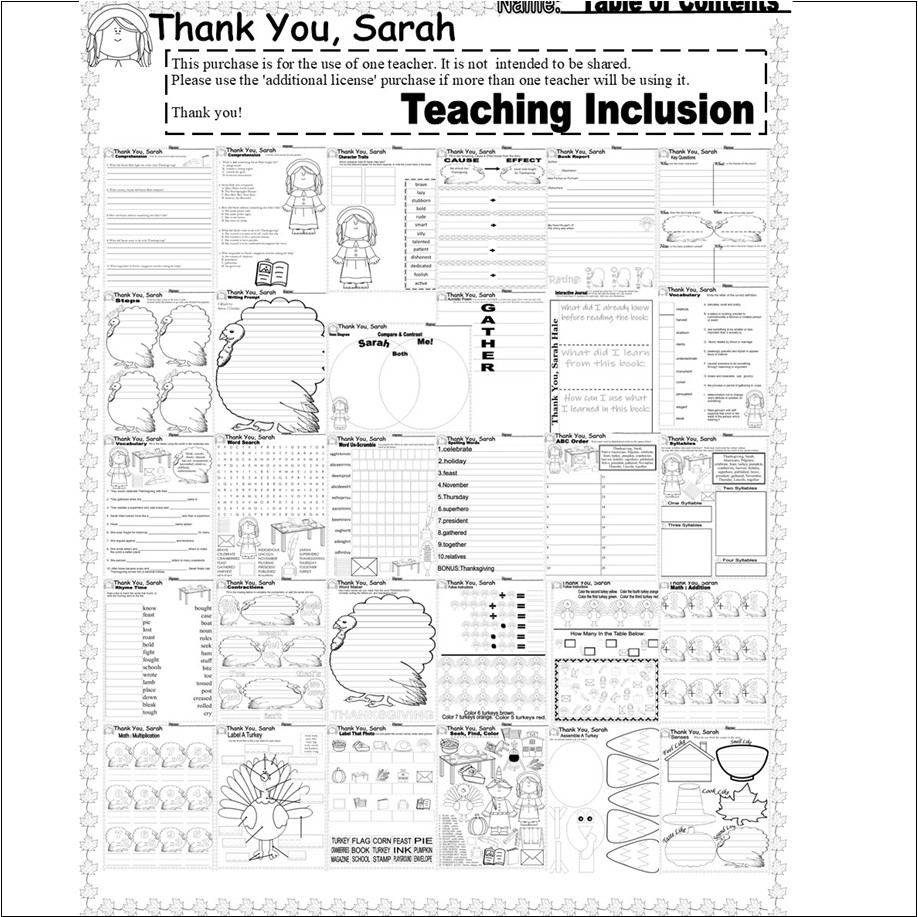 Thank You, Sarah Hale Thanksgiving Read Aloud Book Companion ...