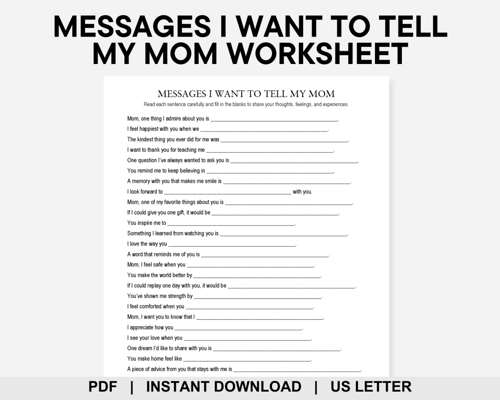 Messages I Want to Tell My Mom Worksheet, All About My Mom, Mother ...