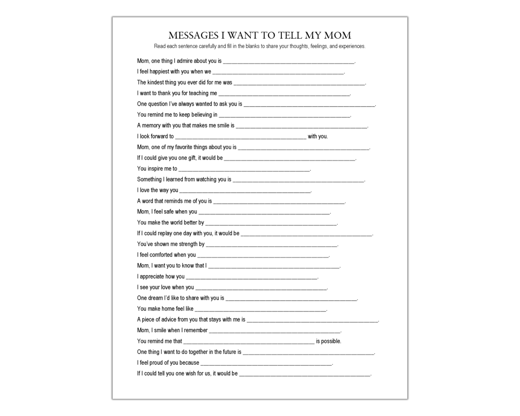 Messages I Want to Tell My Mom Worksheet, All About My Mom, Mother ...