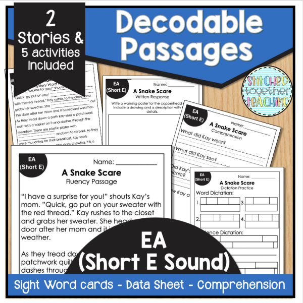 EA Vowel Team- Short E sound Decodable Reading Passages for Orton ...