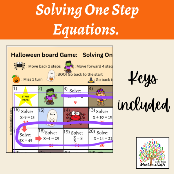 Grade 6 Solving One Step Linear Equations Halloween Maths Board Dice ...