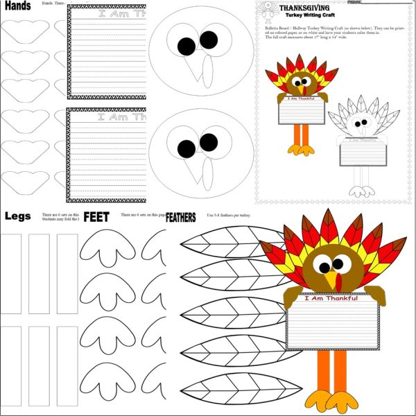 Thanksgiving Turkey THANKFUL Writing Bulletin Board Craft Art Activity ...