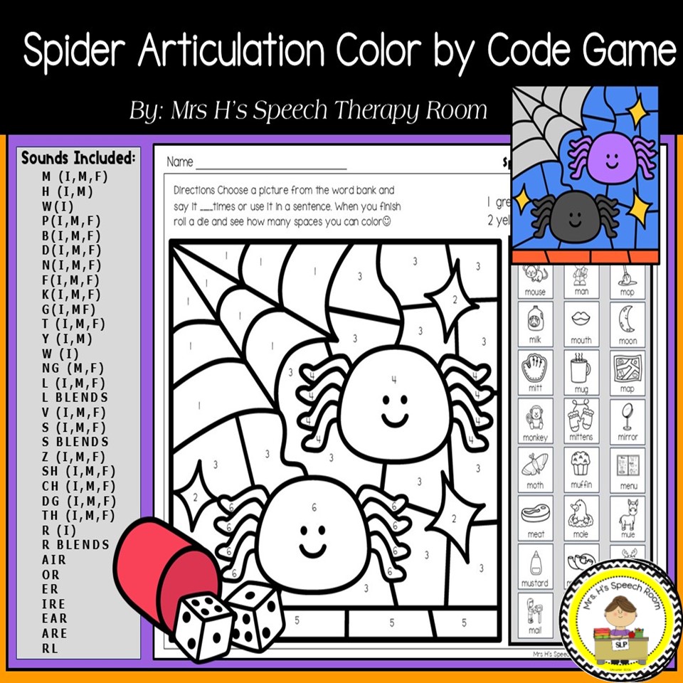 No Prep Spider Speech Therapy Articulation Phonemic Awareness Color By ...