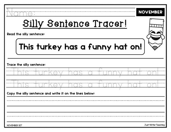 November Morning Work - Silly Sentence Tracers and Drawings | Made By ...