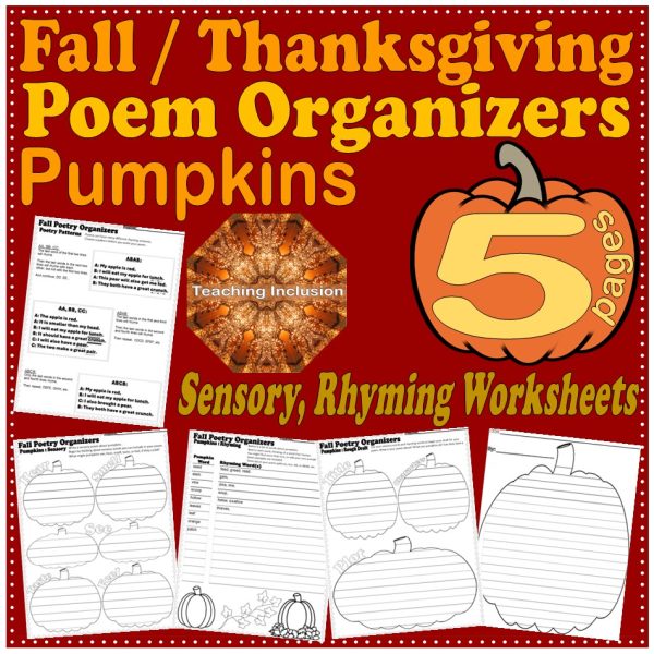 Fall PUMPKINS Poem Graphic Organizers Writing Templates Rhyming Sensory ...
