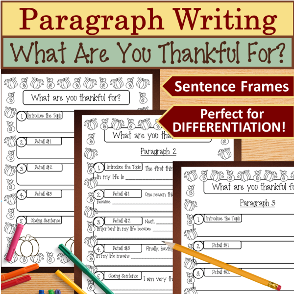 Thanksgiving Paragraph Writing Activity What Are You Thankful For ...