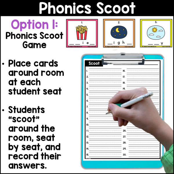 Phonics Scoot Long I Vowel Teams IE IGH Y Scoot Write the Room Task ...