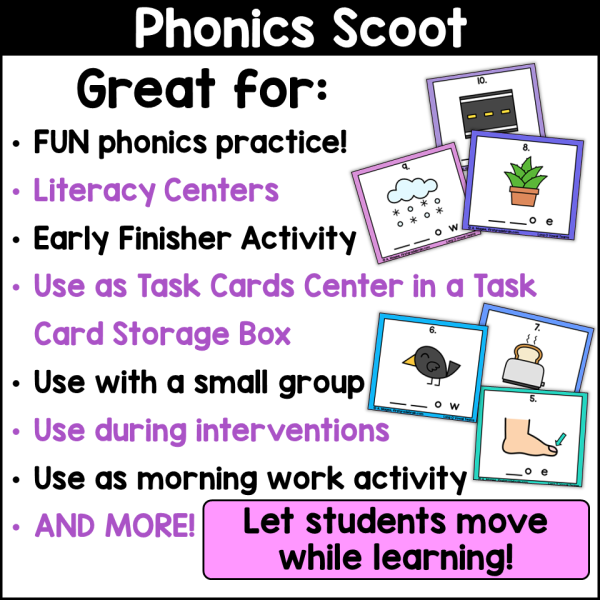 Phonics Scoot Long O Vowel Teams OA OW OE Scoot Write the Room Task ...