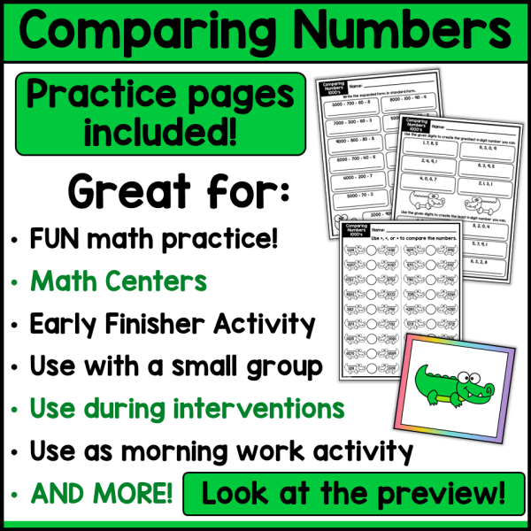 Comparing Numbers Place Value with Thousands Math Center Game Activity ...