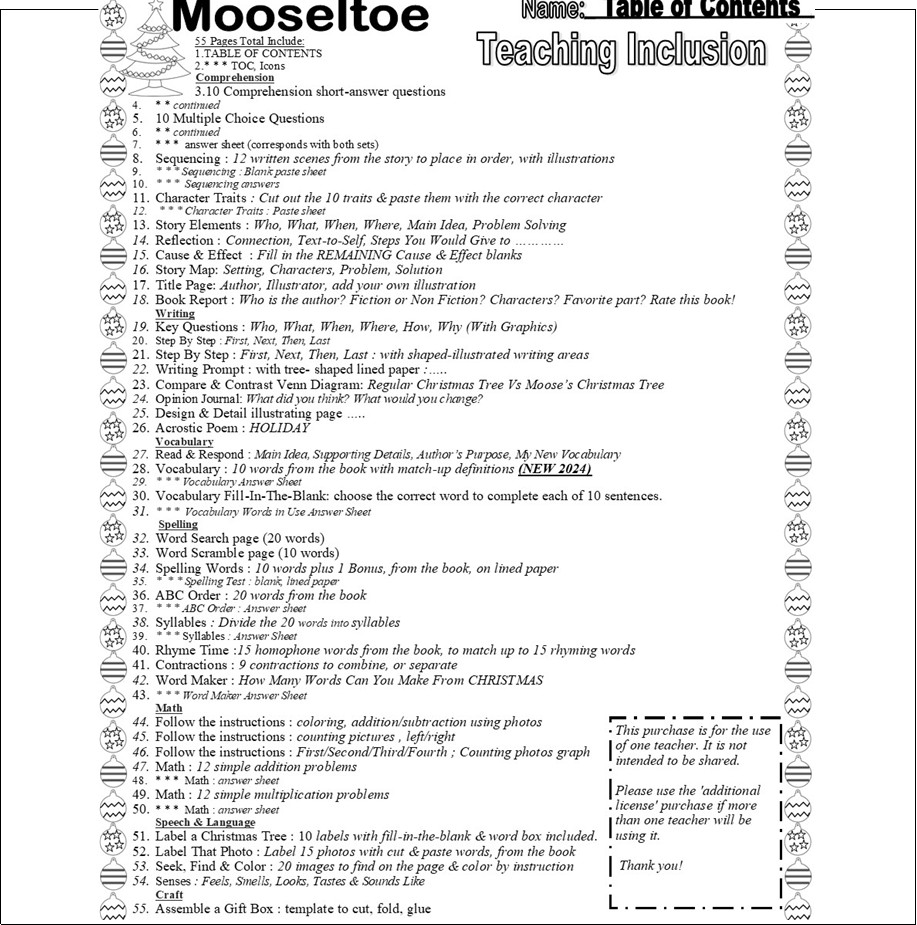 Mooseltoe Christmas Read Aloud Book Study Companion Reading ...