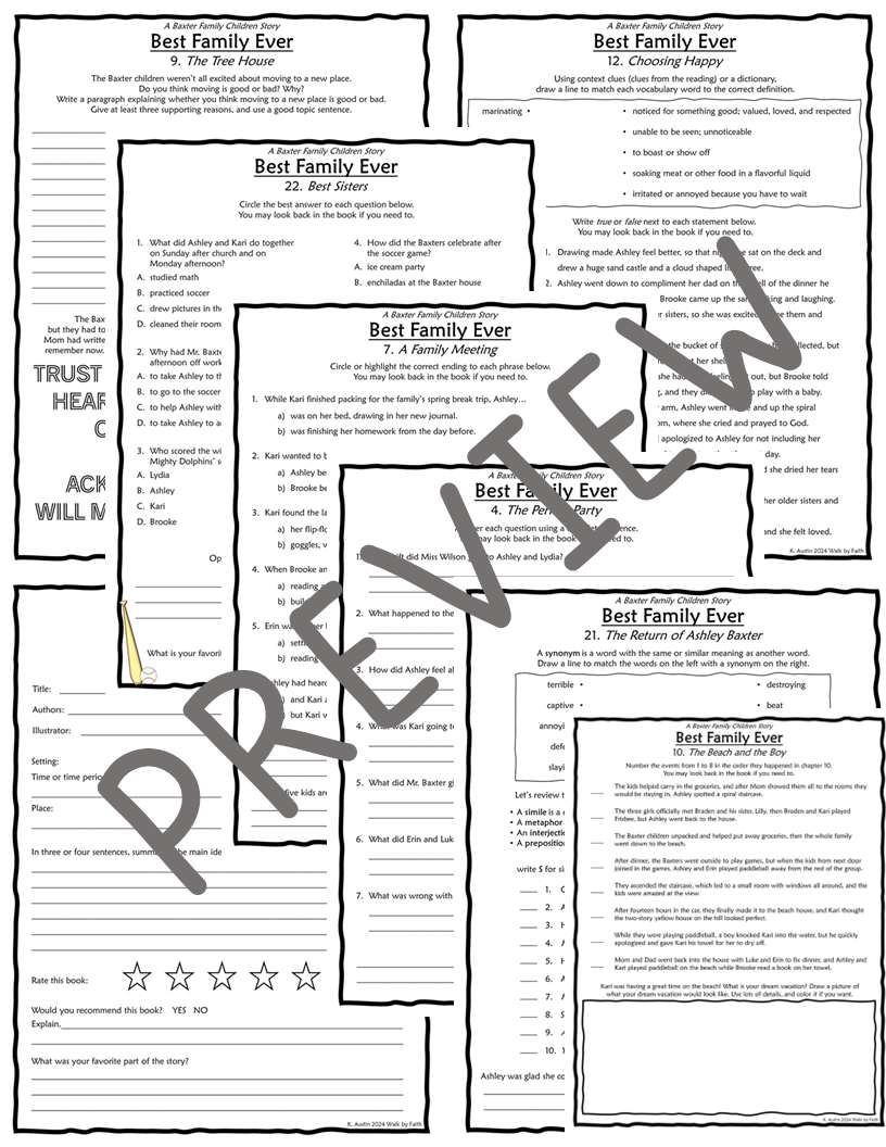 The Baxter Family Children Stories Novel Study Bundle - Made By Teachers