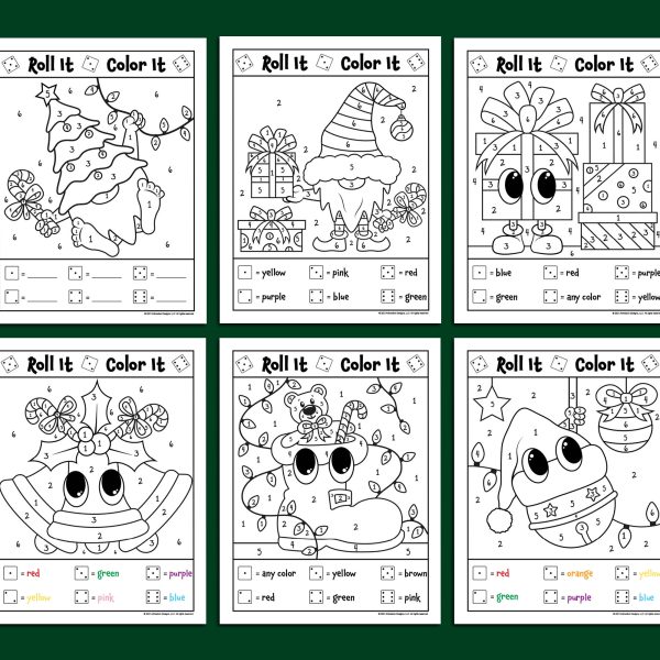 Christmas Roll and Color: Winter Coloring Pages, Math Dice Game | Made ...