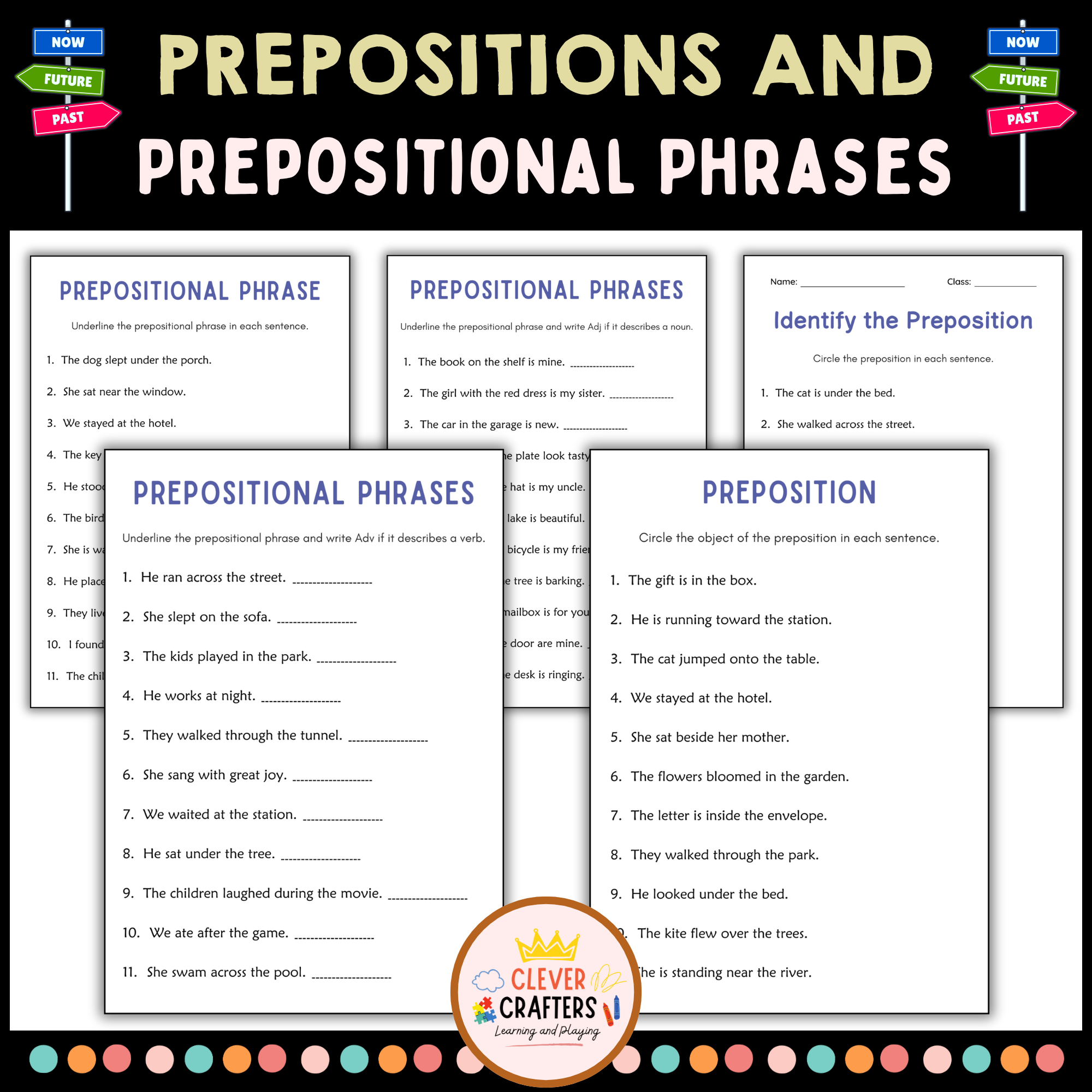 Prepositions and Prepositional Phrases Worksheets - Grammar Practice ...