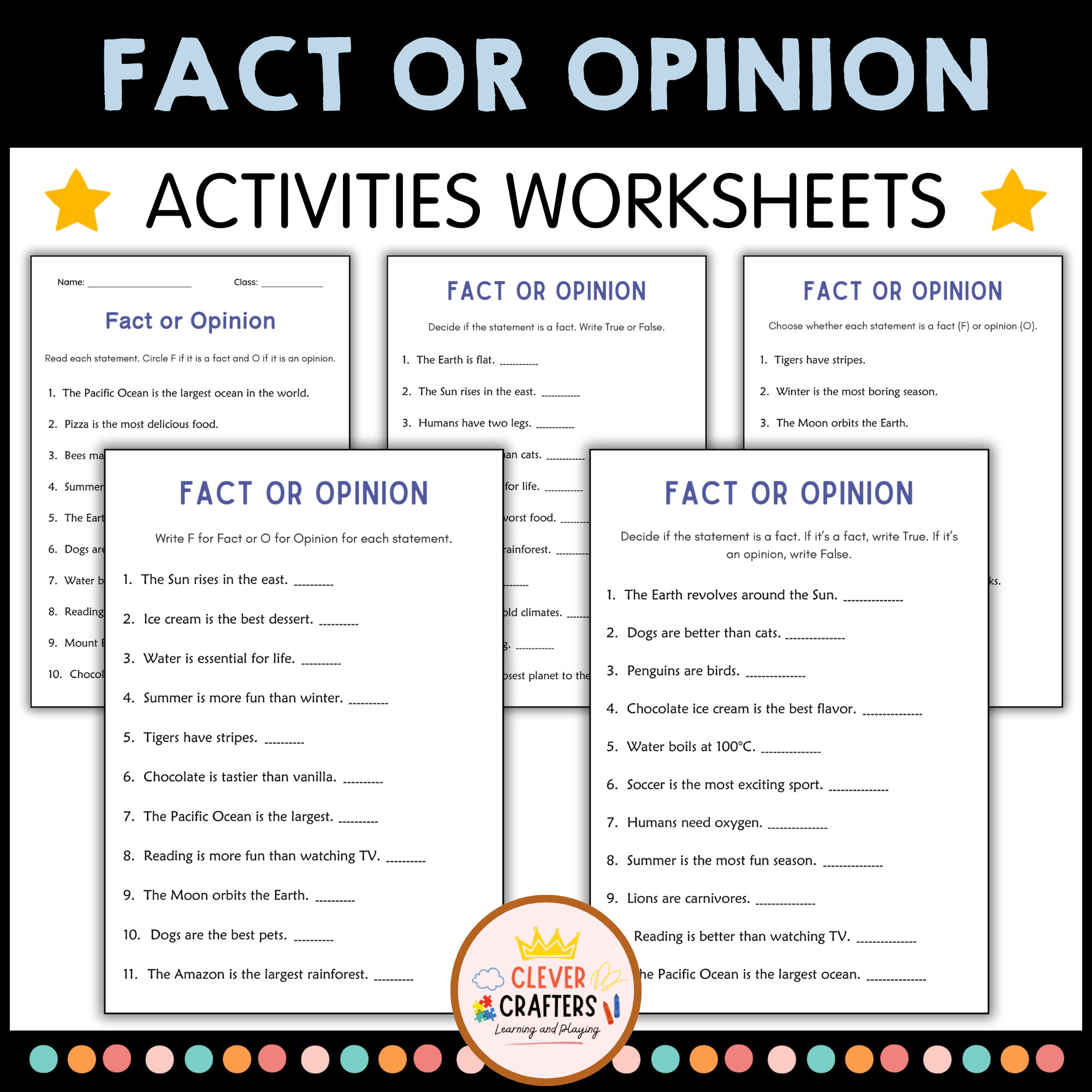 Opinion Writing and Fact or Opinion Worksheets - Fact vs Opinion ...