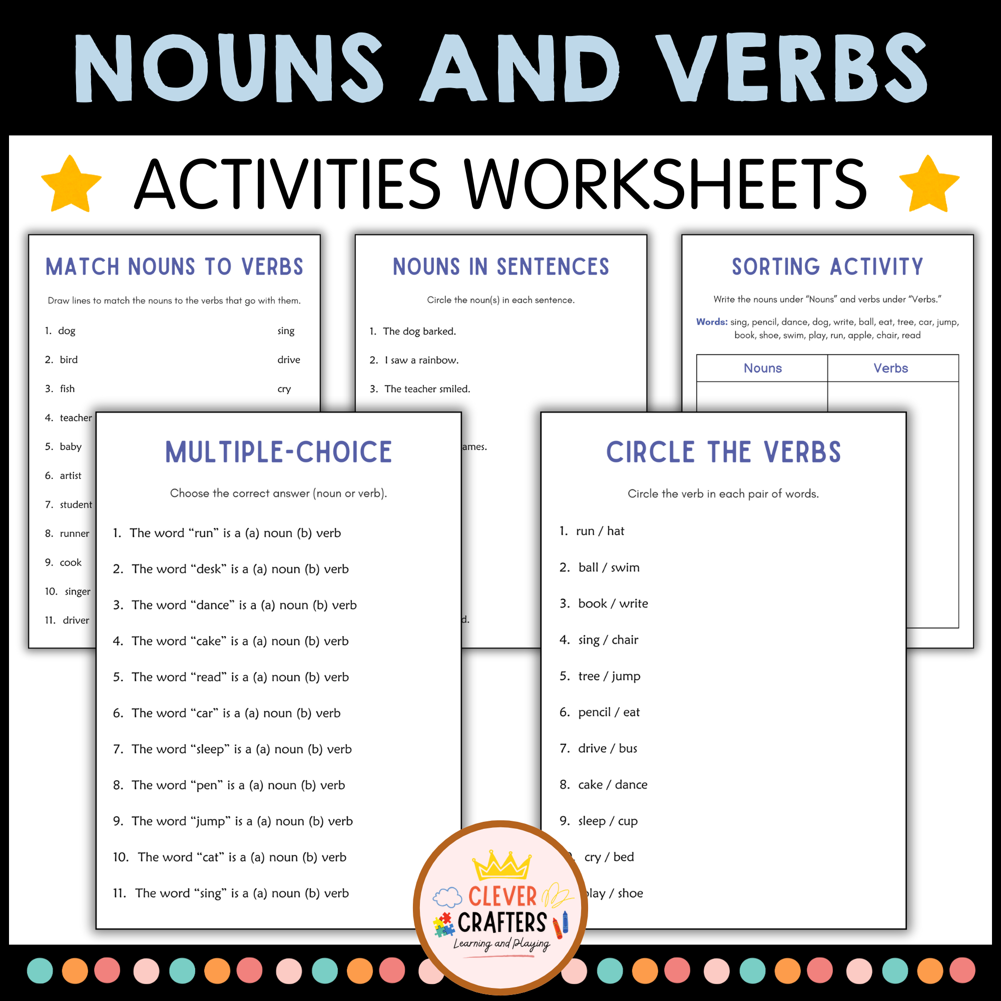 Words as Nouns and Verbs - Nouns and Verbs Grammar Worksheets for Grade ...