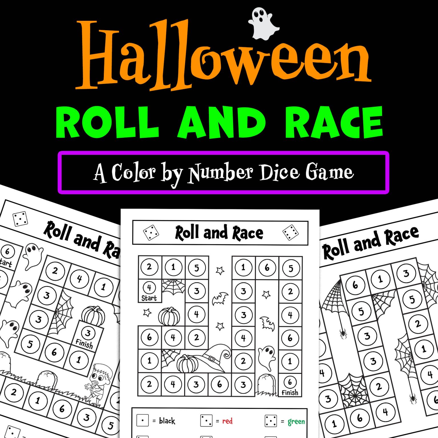 Halloween Roll and Race Dice Game | Roll and Race | Color by Number ...