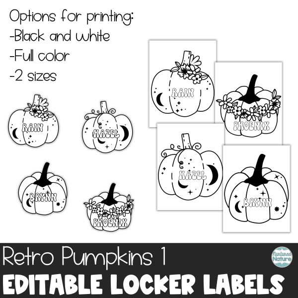 Fall Name Tags - Editable Locker Labels or Cubby Tags - Retro Pumpkins ...