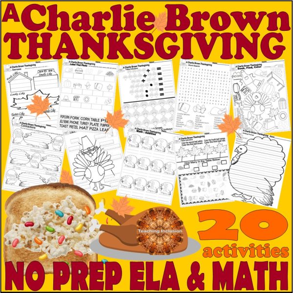 Charlie Brown Thanksgiving Activity Worksheets Word Search Writing Math ...