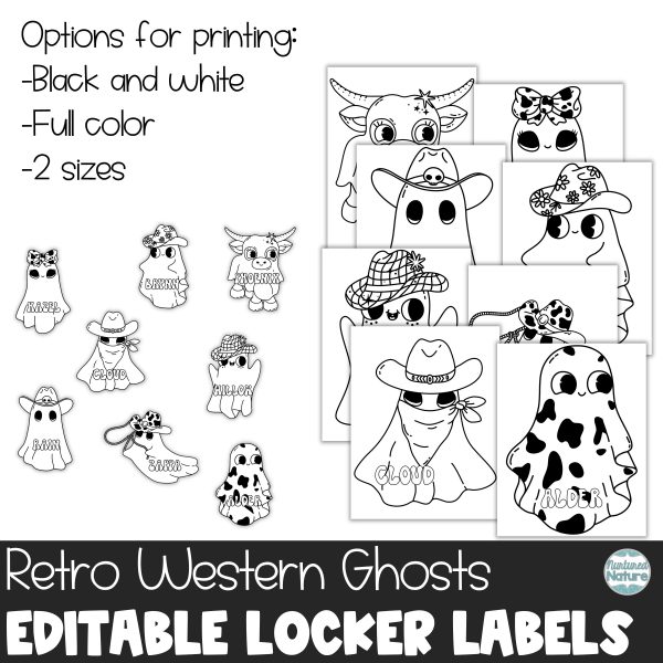 Halloween Name Tags - Retro Western Ghosts - Editable Locker Labels or ...