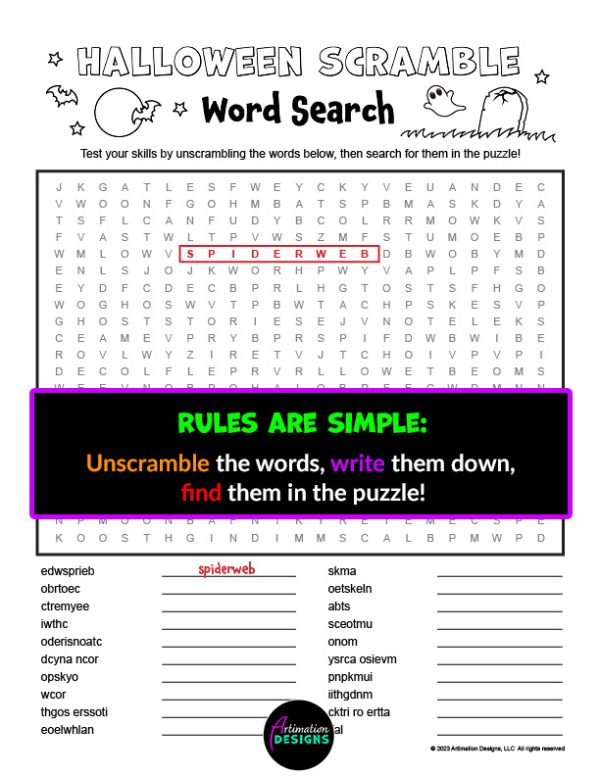 Halloween Printable Word Search Puzzle | Fall Word Scramble Brain ...