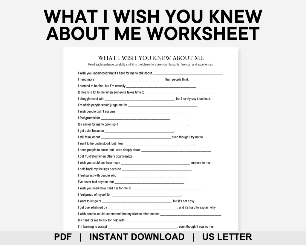 What I Wish You Knew About Me Worksheet, Self Reflection, Self ...
