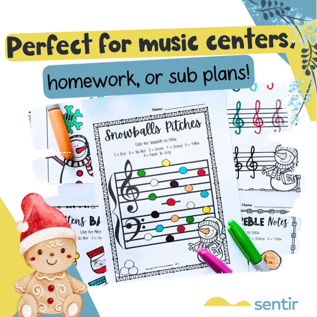 Winter & Christmas Music Worksheets – Piano Keys, Treble & Bass Clef ...