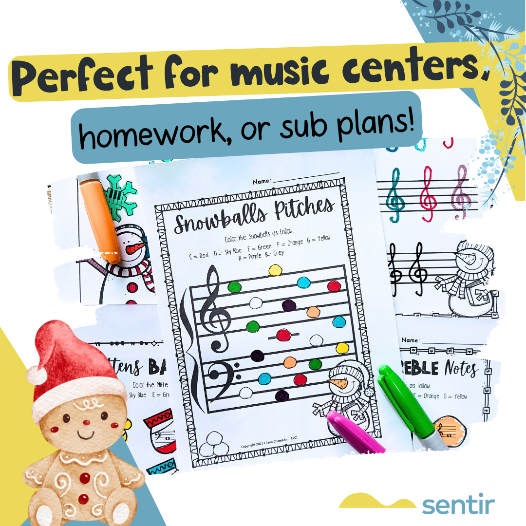 Winter & Christmas Music Worksheets – Piano Keys, Treble & Bass Clef ...