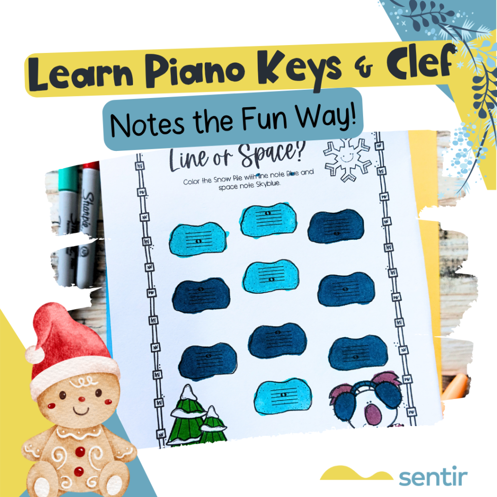 Winter & Christmas Music Worksheets – Piano Keys, Treble & Bass Clef ...
