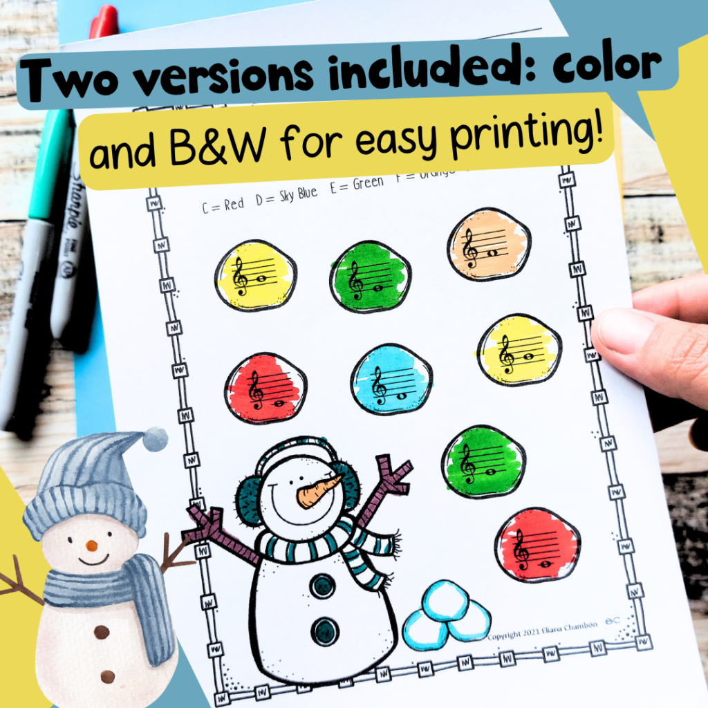 Winter & Christmas Music Worksheets – Piano Keys, Treble & Bass Clef ...