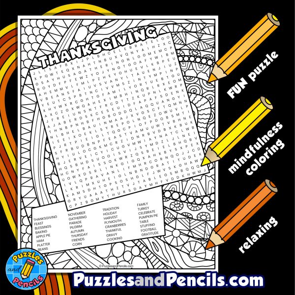 Thanksgiving Word Search Puzzle Activity Page with Coloring | Give ...