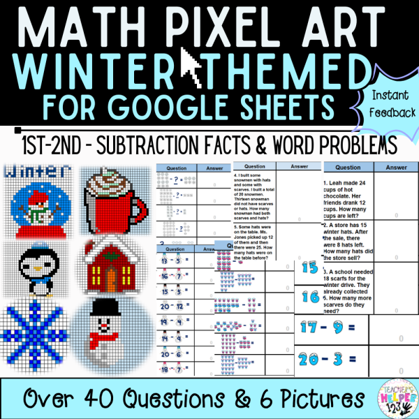 6 Pixel Art | Winter | 1st-2nd Math | Digital Word Problem/Subtraction ...