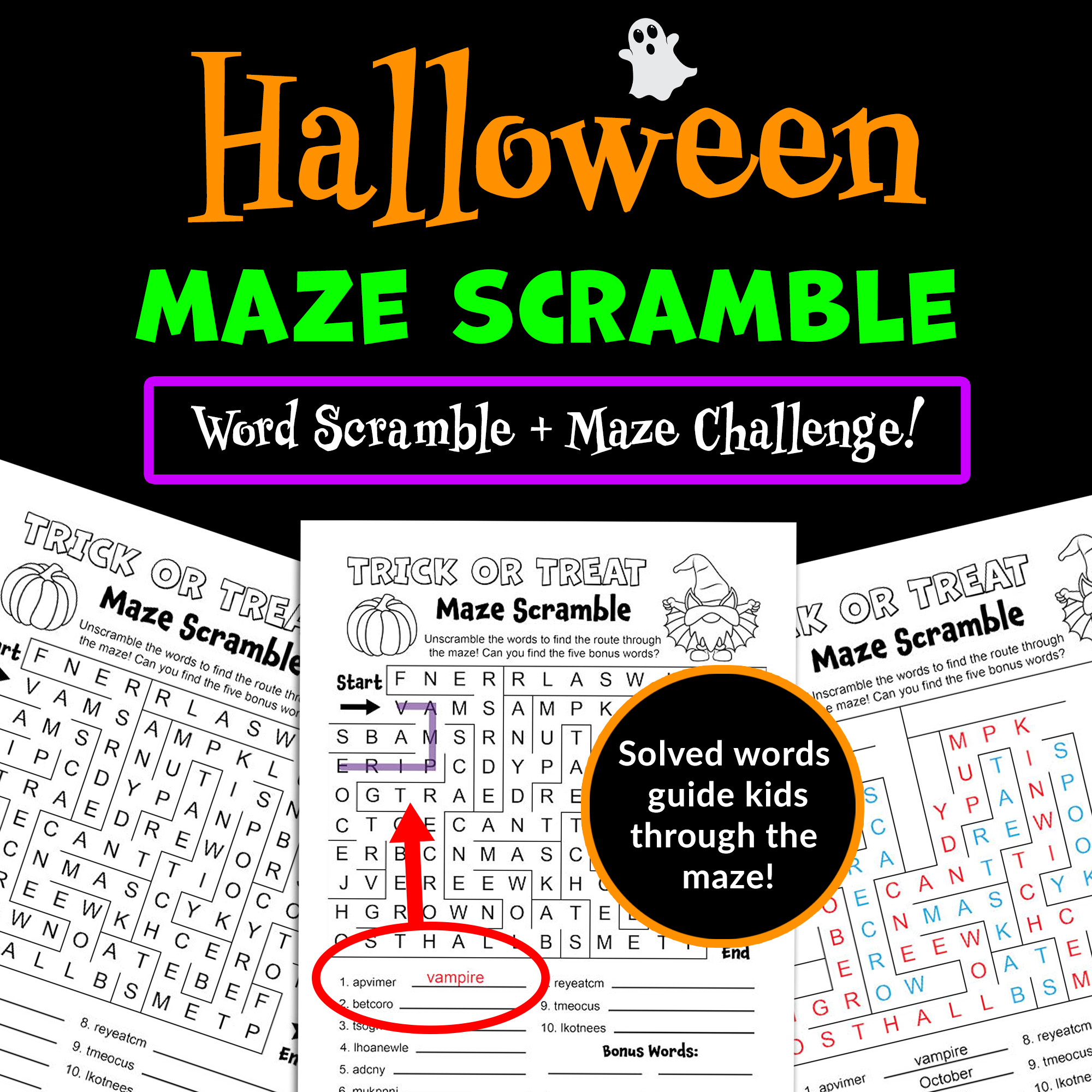 Halloween Crossword Puzzle | Printable Fall Word Scramble Activity ...